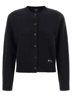 A.p.c. Lila' Wool Cardigan With Logo Intarsia - Blue