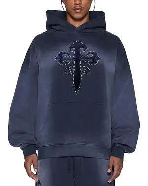 Ksubi Kaliba Ekcess Cotton Cross Graphic Hoodie - Navy