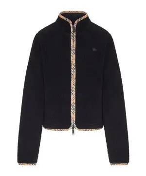 Burberry Felicia Checked Trim Teddy Jacket - Black