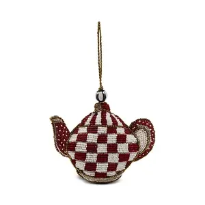 MACKENZIE-CHILDS Cherry Check Teapot Beaded Ornament - Multi