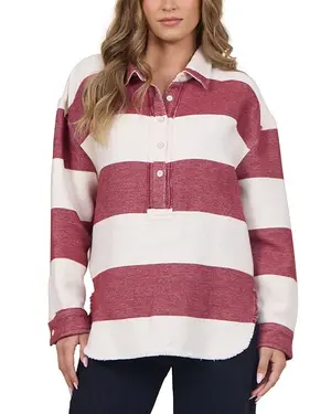 Vintage Havana Buffalo Stripe Collared Cotton Top