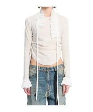 ANN DEMEULEMEESTER Long-sleeve Pleated Top - Ivory