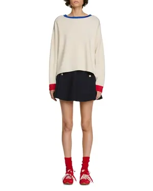 Sandro Shanti Contrast Trim Wool Blend Sweater - Ecru
