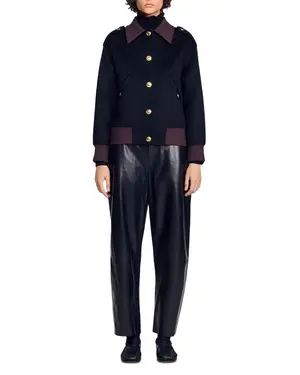 Sandro Preston Wool Contrast Trim Jacket