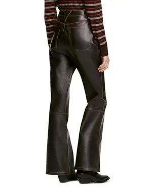 Sandro Thompson Distressed Leather Flare Pants