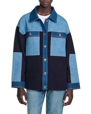 Sandro Celia Denim Mix Oversized Jacket