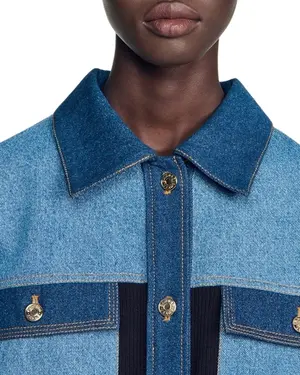 Sandro Celia Denim Mix Oversized Jacket