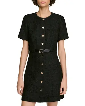 Sandro Palace Tweed Belted Dress