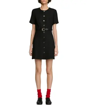 Sandro Palace Tweed Belted Dress