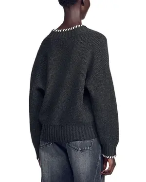 Sandro Augusta Wool Blend Whipstitch V Neck Sweater