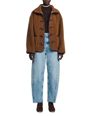 Sandro Sulivan Leather Trim Faux Fur Jacket