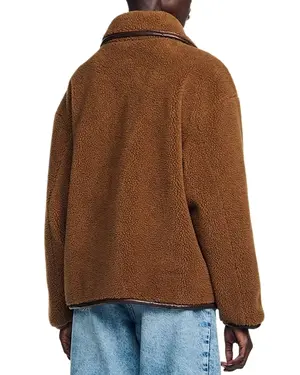 Sandro Sulivan Leather Trim Faux Fur Jacket