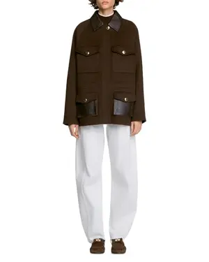 Sandro Gery Leather Trim Wool Jacket
