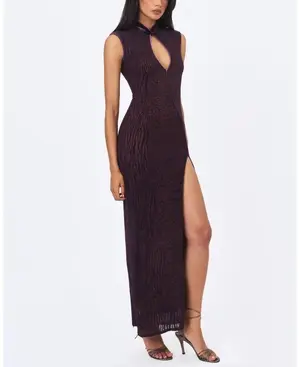 MISS CIRCLE NEW YORK Riona Burnout Velvet Mesh Keyhole Maxi Dress
