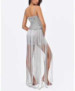 MISS CIRCLE NEW YORK Olisa Beaded Peplum Tassel Maxi Dress