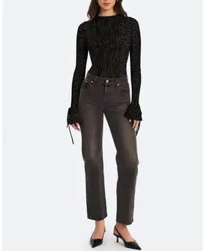 MISS CIRCLE NEW YORK Ibera Print Burnout Velvet Long Sleeve Bodysuit