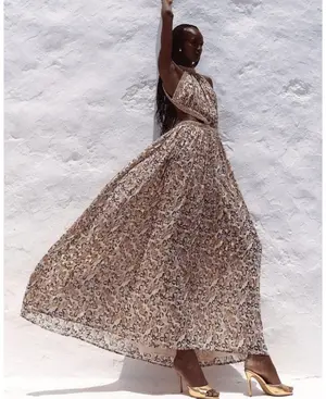MISS CIRCLE NEW YORK Quinnlyn Cheetah Print Chiffon Halter Maxi Dress