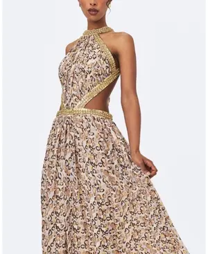 MISS CIRCLE NEW YORK Quinnlyn Cheetah Print Chiffon Halter Maxi Dress