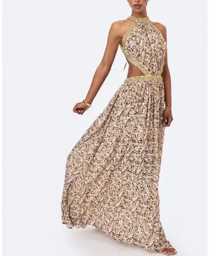 MISS CIRCLE NEW YORK Quinnlyn Cheetah Print Chiffon Halter Maxi Dress