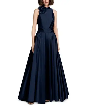 EMILY SHALANT 3d Flower Taffeta Top - Navy