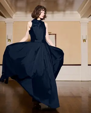 EMILY SHALANT 3d Flower Taffeta Top - Navy