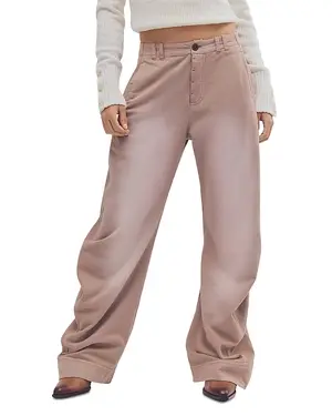 Free People Spotlight Cotton Blend Wide Leg Pants - Stucco