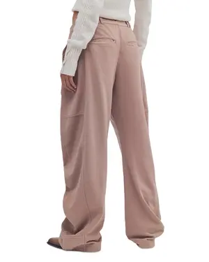 Free People Spotlight Cotton Blend Wide Leg Pants - Stucco