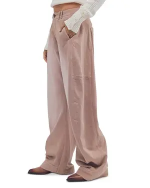 Free People Spotlight Cotton Blend Wide Leg Pants - Stucco
