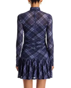 Aqua Plaid Mesh Gathered Mini Dress Exclusive