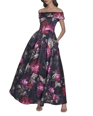 Eliza J Printed Off-the-shoulder Ballgown