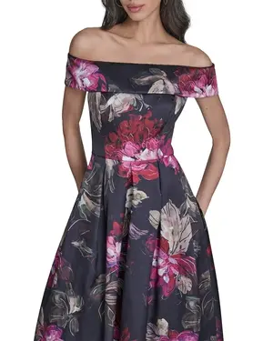 Eliza J Printed Off-the-shoulder Ballgown