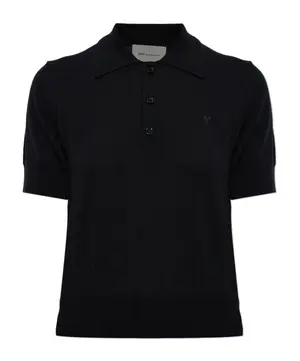 AMI Paris Short-sleeved Knit Polo Shirt