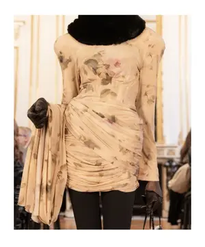 Magda Butrym Floral Printed Longsleeve Sash Mini Dress - Beige