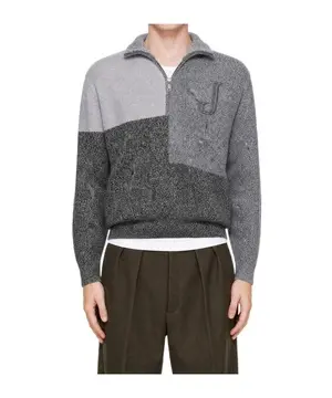 Jacquemus Color Block Half Zip Knitted Sweater - Multi-grey