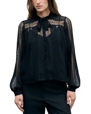 Gerard Darel Lonnie Tie Neck Button Front Blouse