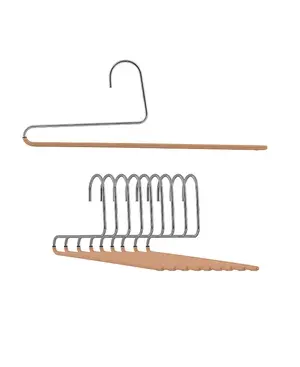 MAWA Single Rod Pant Hanger With Reverse Hook, Model Kh35u, Set Of 10 - Latte
