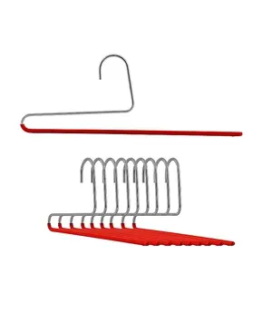 MAWA Single Rod Pant Hanger With Reverse Hook, Model Kh35u, Set Of 10 Red