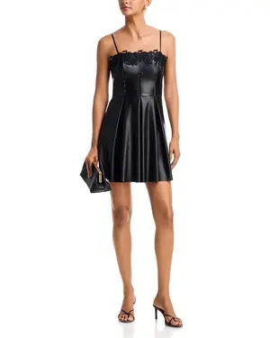 Aqua Lace Trim Faux Leather Mini Dress Excluisve