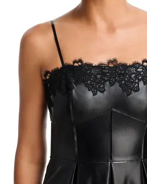 Aqua Lace Trim Faux Leather Mini Dress Excluisve