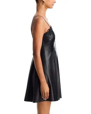Aqua Lace Trim Faux Leather Mini Dress Excluisve