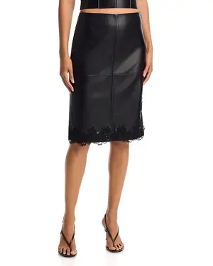 Aqua Faux Leather Lace Trim Skirt Exclusive