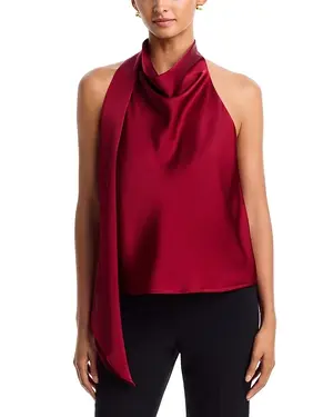 Aqua Sleeveless Scarf Neck Top Exclusive - Wine