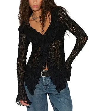 Free People Laney Lace Cardigan Sweater Black