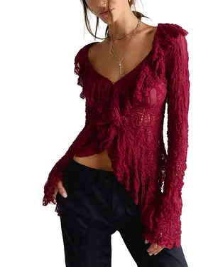 Free People Laney Lace Cardigan Sweater - Cabernet
