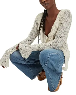 Free People Laney Lace Cardigan Sweater - Ivory