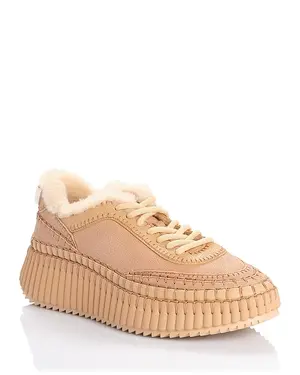 Chloé Nama Shearling Platform Sneakers - Authentic