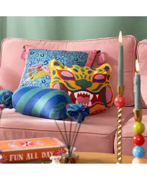 ZSA ZSA ZSU Ghuni Tasseled Embroidered Cotton Cushion, 14 X 15.5
