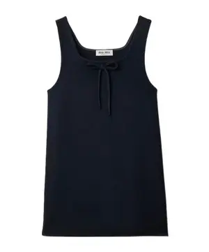 Miu Miu Waxed Double Wool Dress - Navy