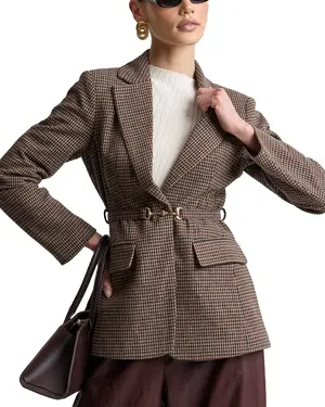 Avec Les Filles Houndstooth Belted Blazer