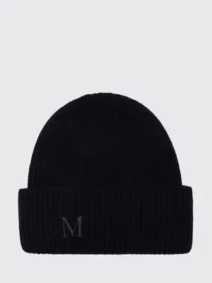 Max Mara Ribbed Wool Beanie Hat With Jacquard Logo And Cuff - Blue